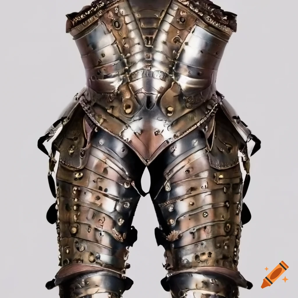 Detailed dark metal leg armor with gemstones on Craiyon