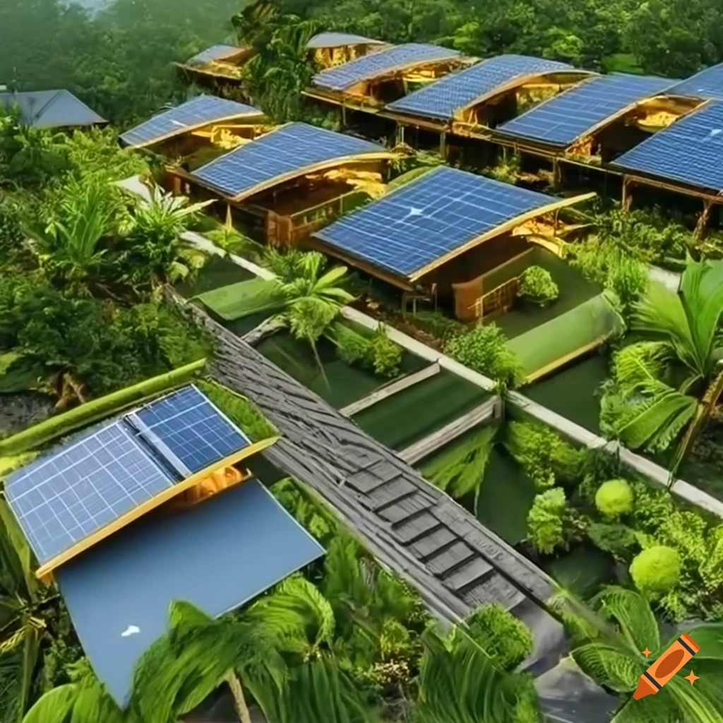 Drone shot of a sustainable village in the philippines