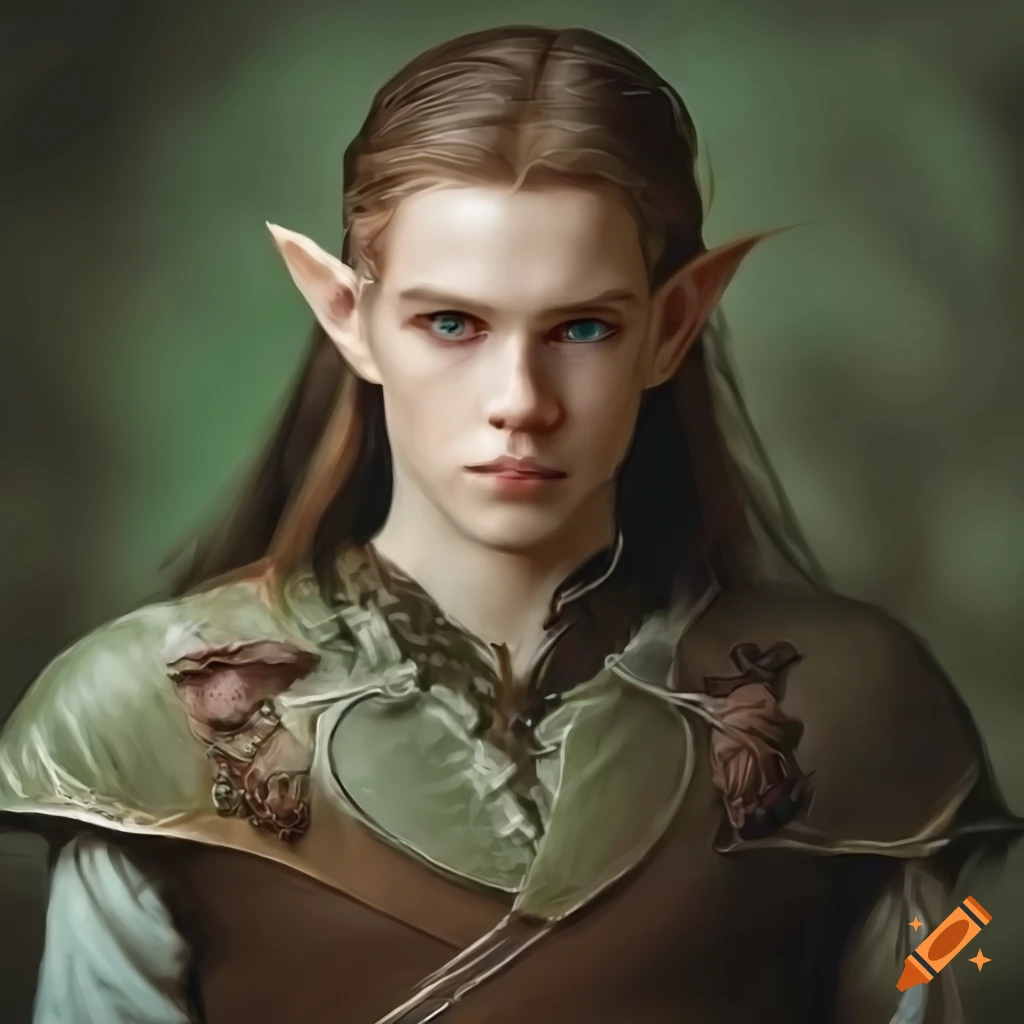 Model sheet of a male Tolkien Elf in hunter outfit on Craiyon