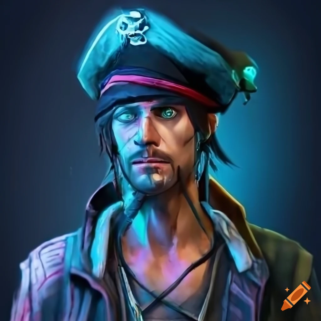 Portrait of a male cyberpunk pirate on Craiyon