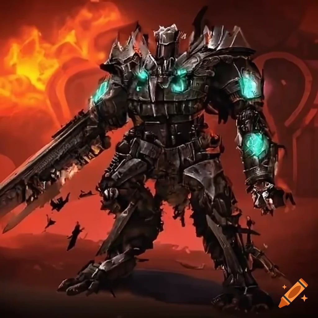 Battle of cybernetic knights in dragon armor