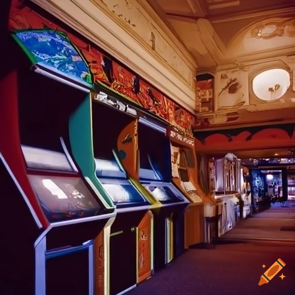 Image of an 80s arcade hall on Craiyon