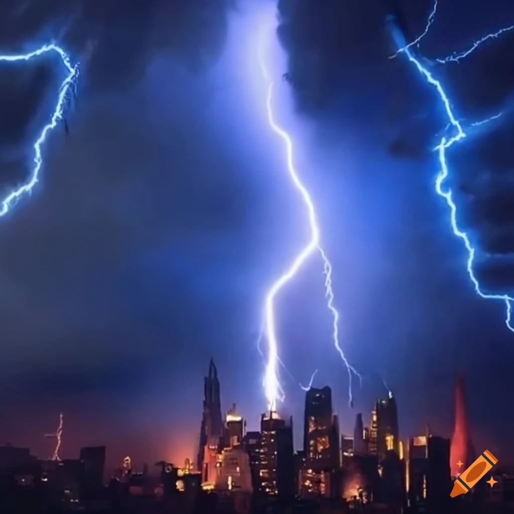 Image of a destructive magical storm in a city
