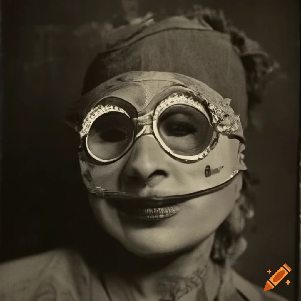 Vintage portrait of people wearing insect masks