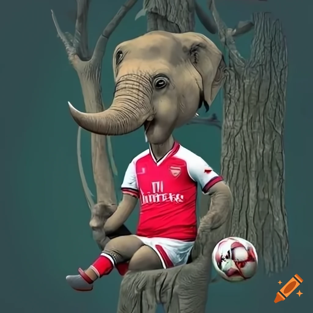 Animated image of an elephant in an arsenal fc jersey sitting on a tree ...