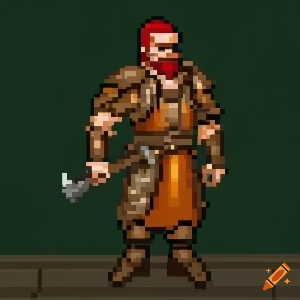 Game sprite of a red-haired warrior in bronze armor on Craiyon