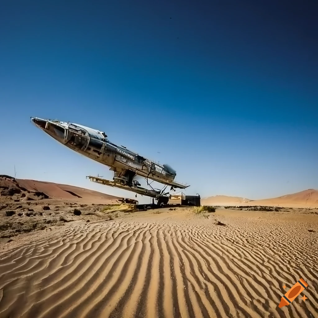 Abandoned spaceship in the desert on Craiyon