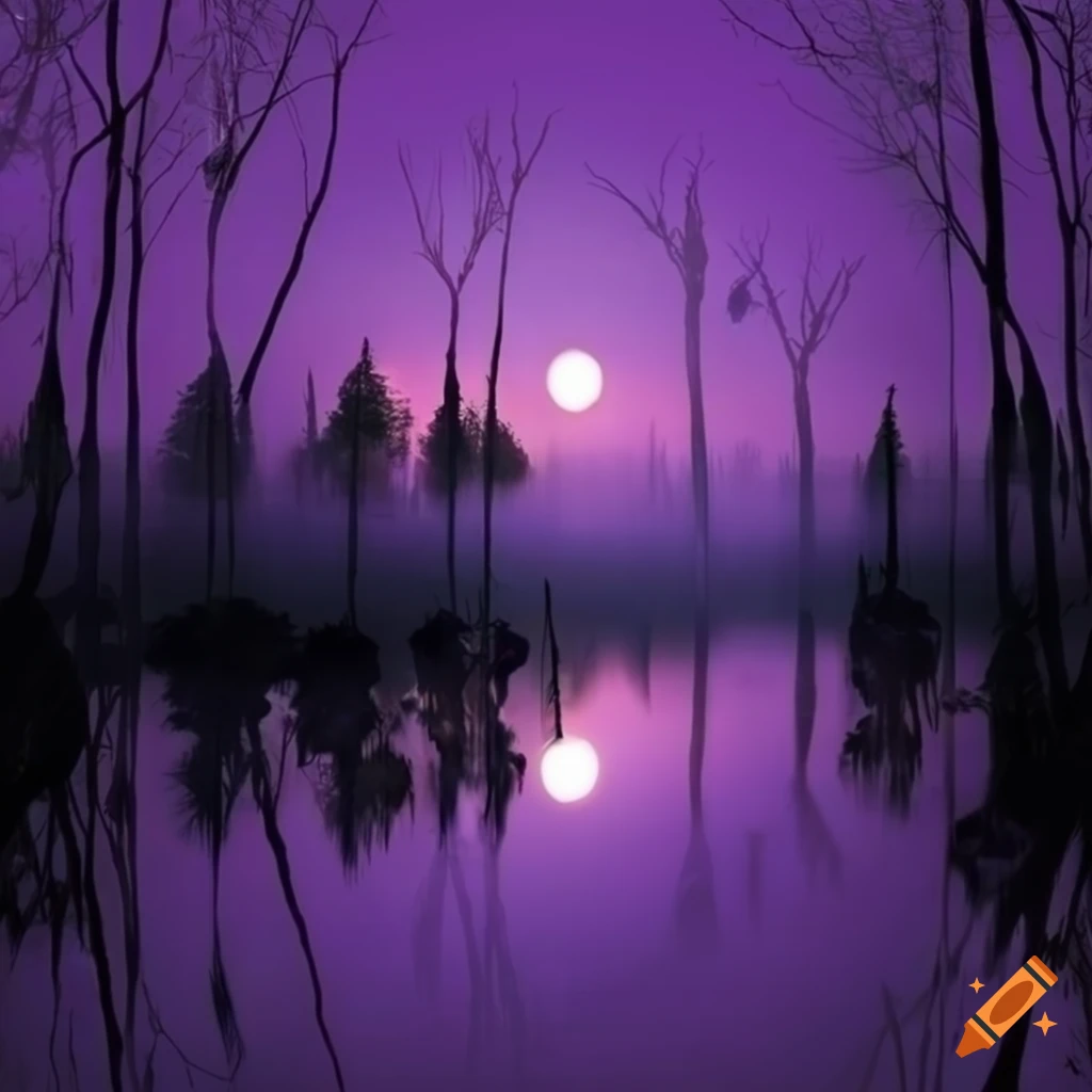 Stunning night scenery of a dark forest marsh