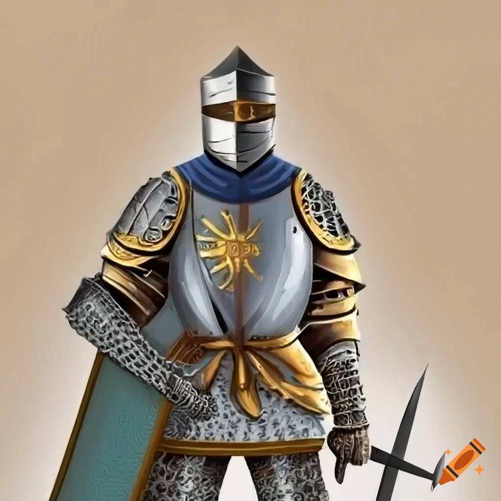 Medieval knight with a sun symbol on shield