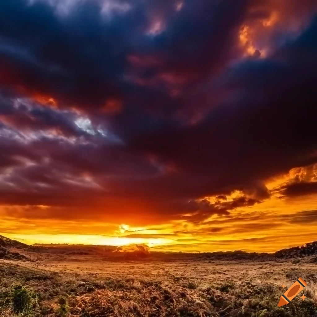 Sunset at a grand mining project