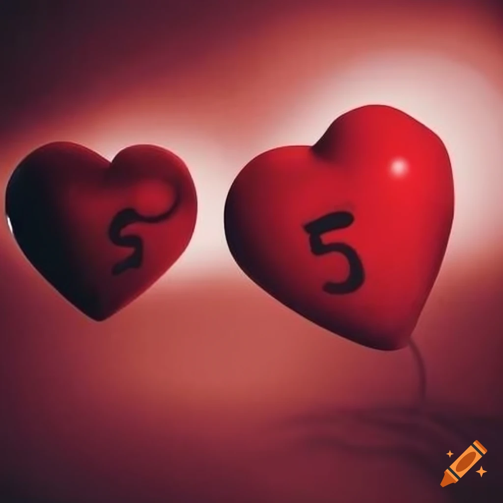 Artistic representation of a heart and the number five on Craiyon