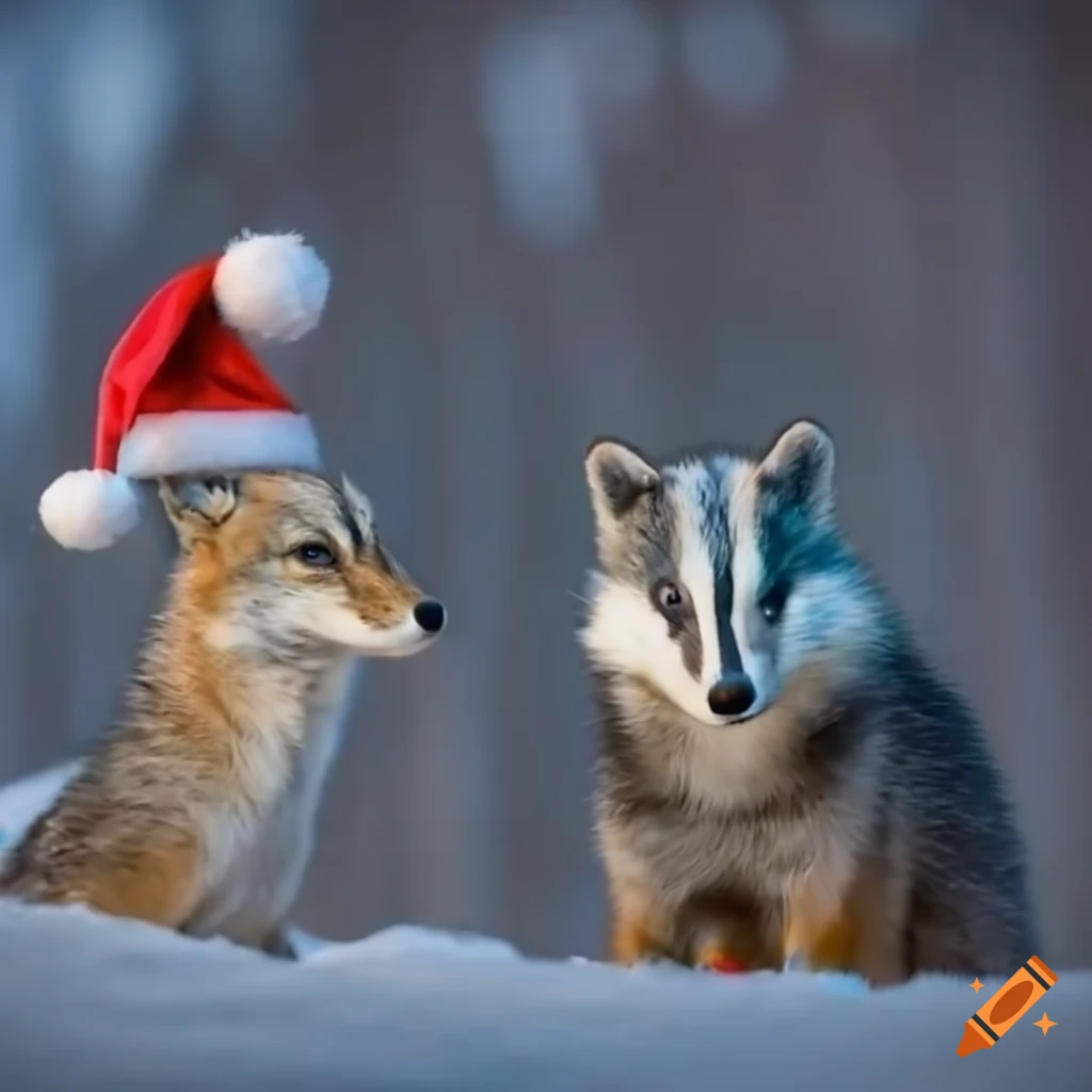 Festive animals celebrating christmas in a cabin on Craiyon