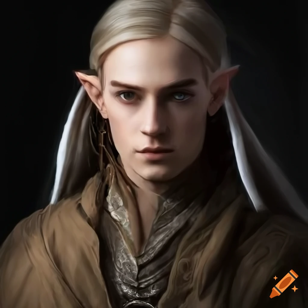 Male tolkien elf in white winter outfit on Craiyon