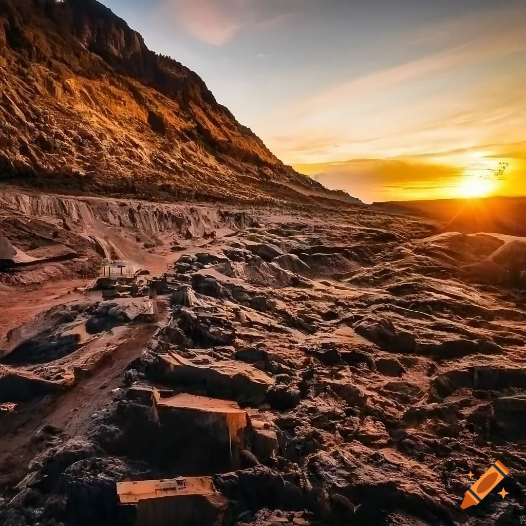 Sunset at a grand mining project