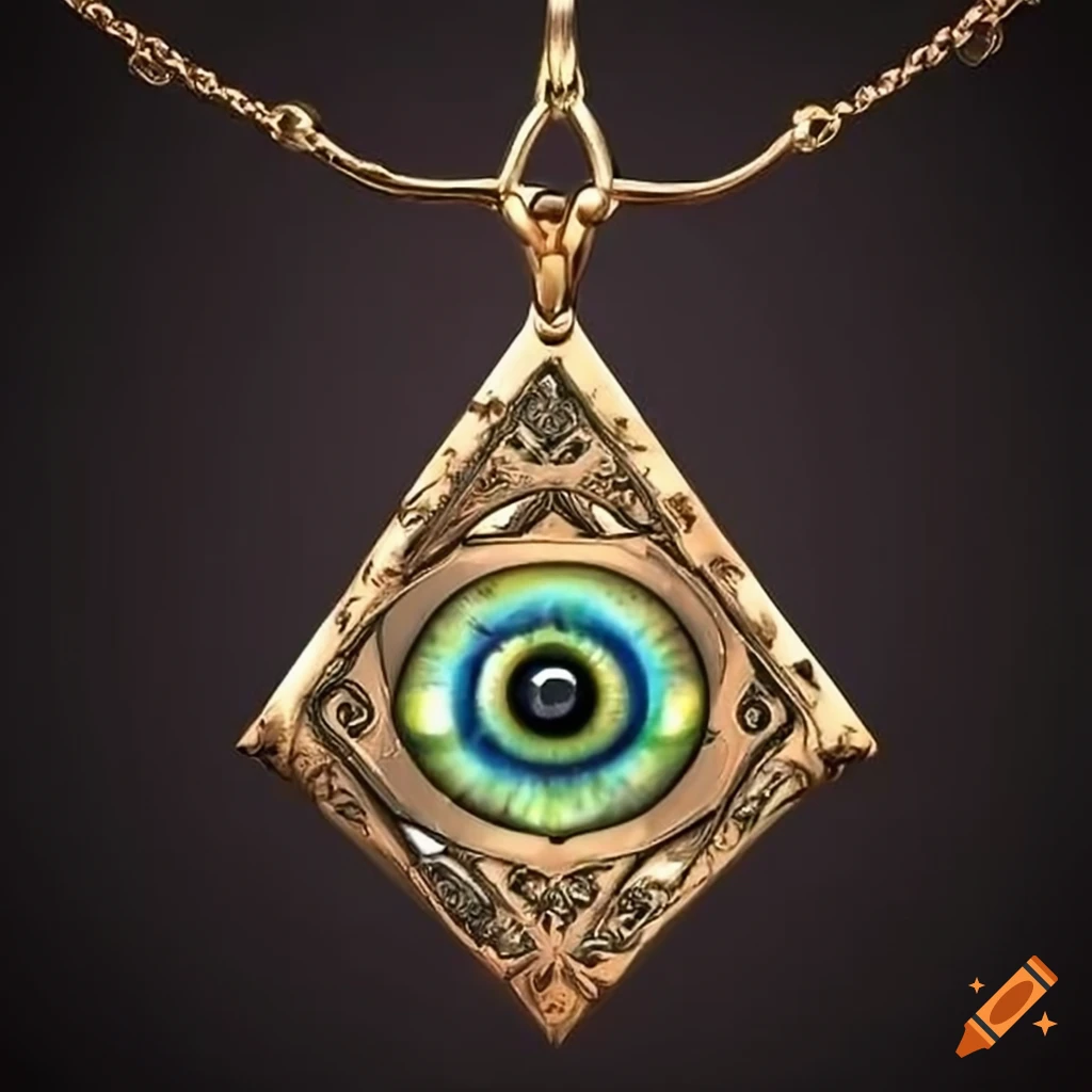 Image of a dazzling triangular talisman with an eye