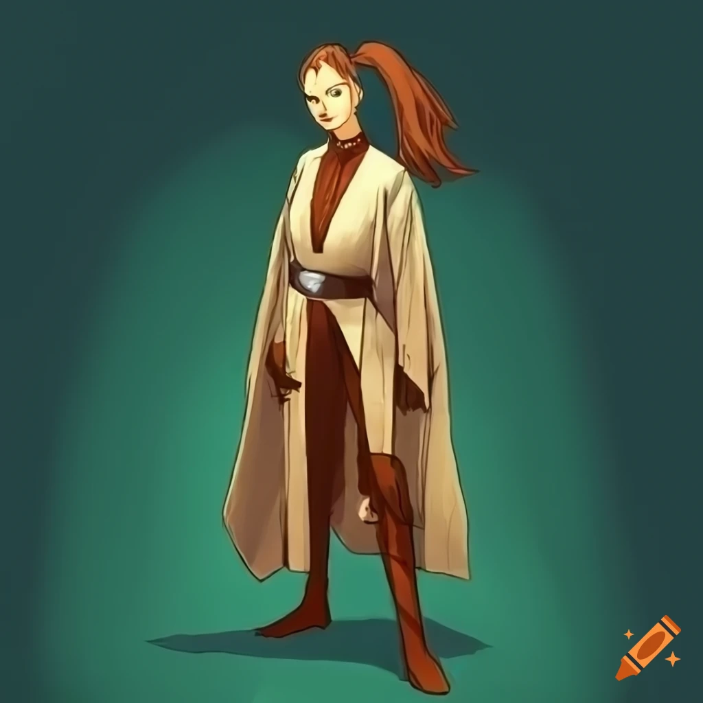 Cosplay of a female jedi with green lightsaber on Craiyon