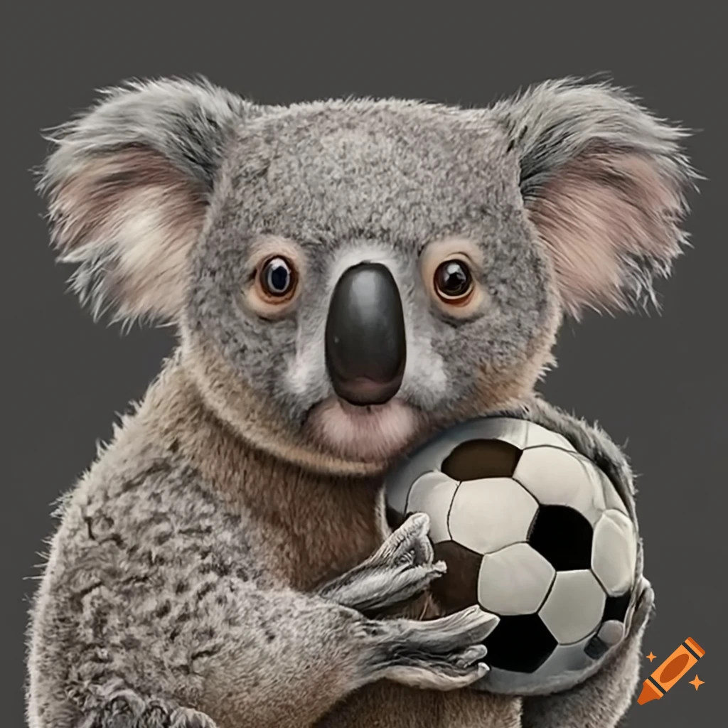 Koala holding a soccer ball