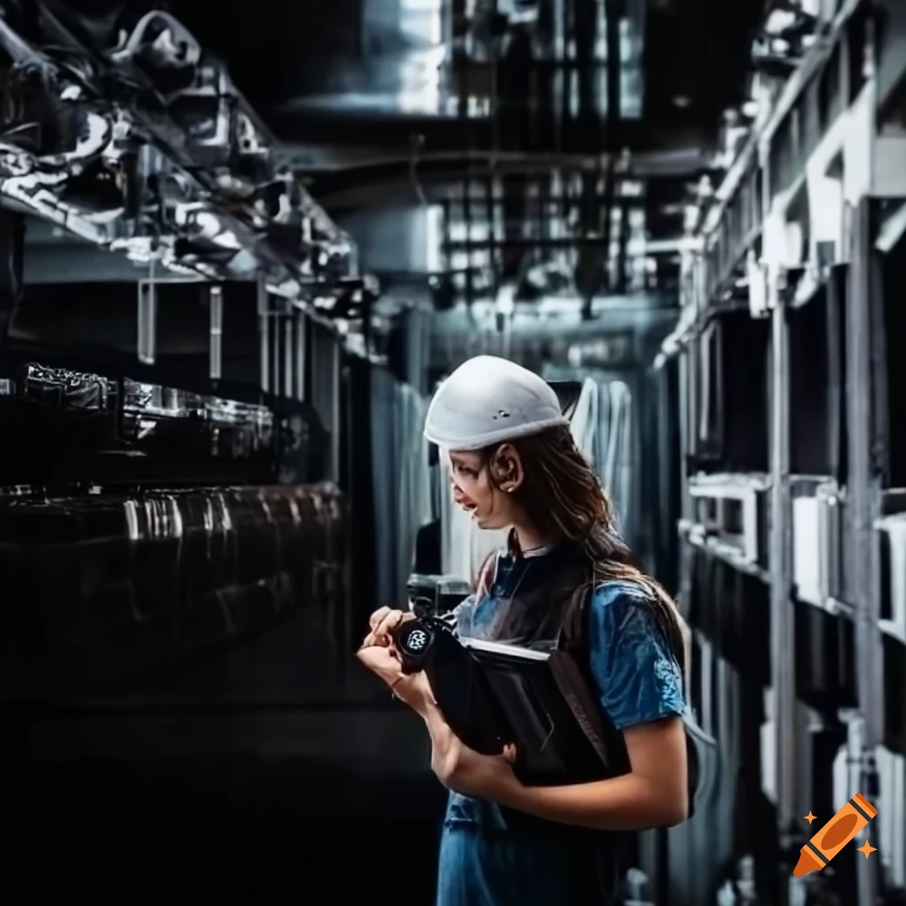 Student in a manufacturing industry setting on Craiyon