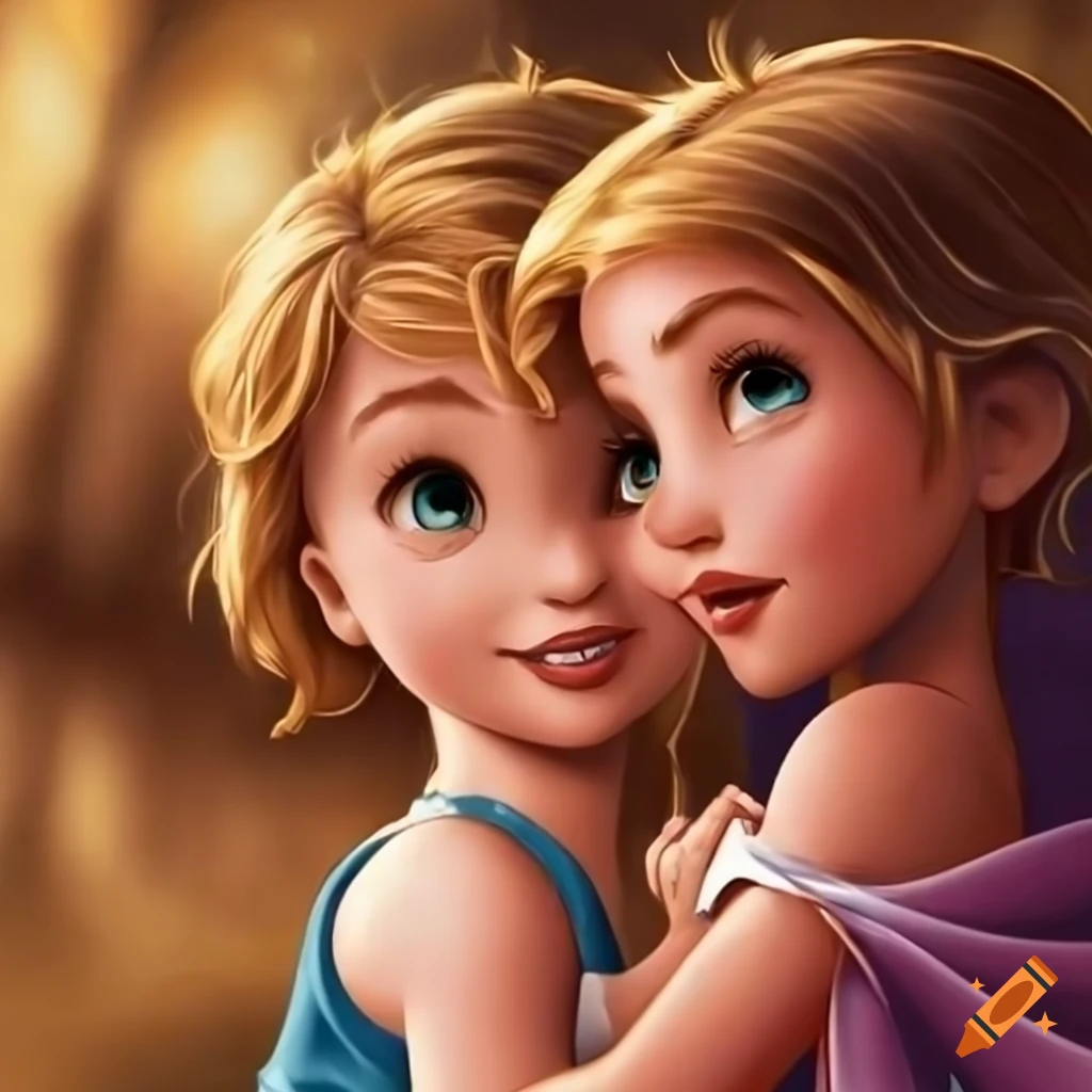 Disney poster of two girls with different hairstyles and eye colors