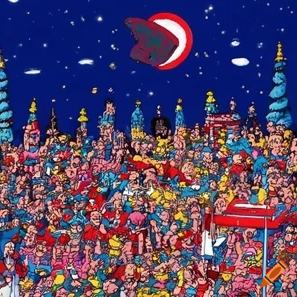 Cartoon crowd scene in outer space on Craiyon