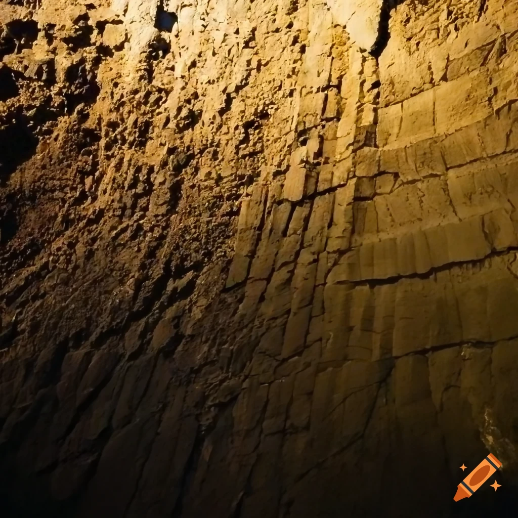 Closeup of a basalt excavation with golden lighting