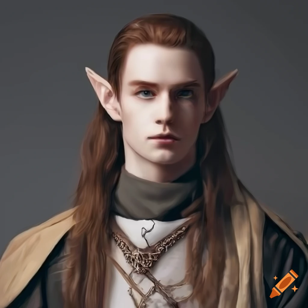 Elven hunter wearing a white winter outfit on Craiyon