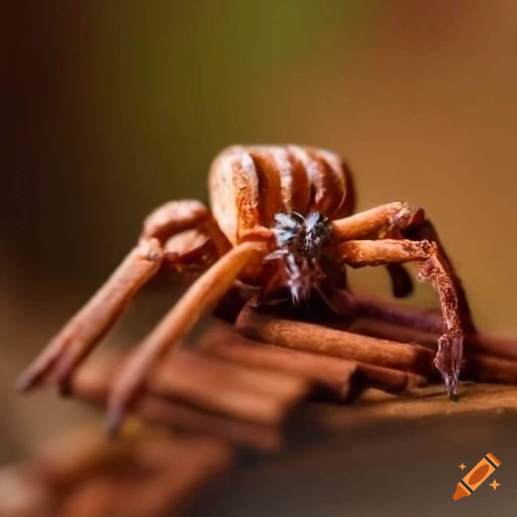 Photograph of cinnamon sticks arranged like a spider on Craiyon