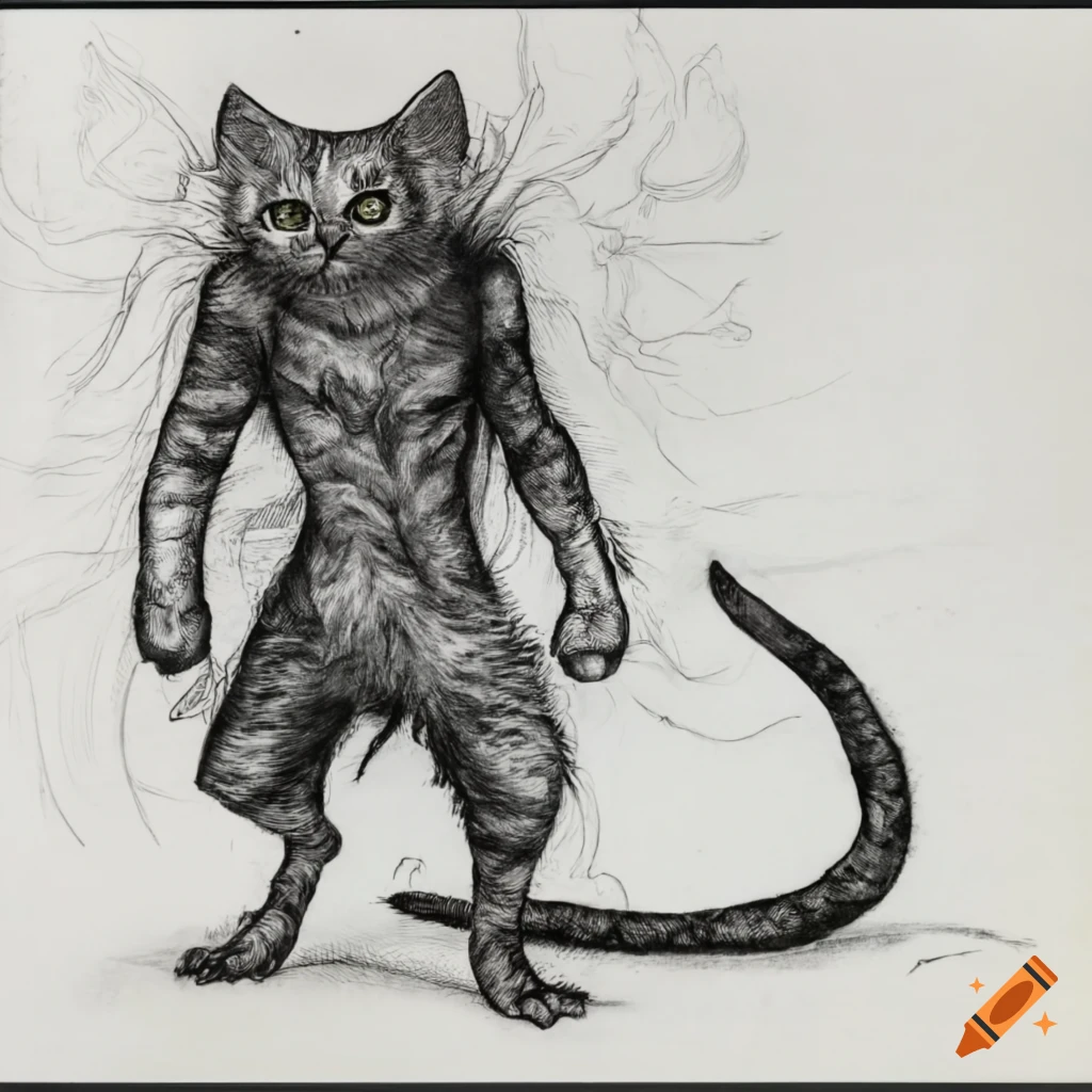 Highly detailed etching of a cat dressed as a pirate