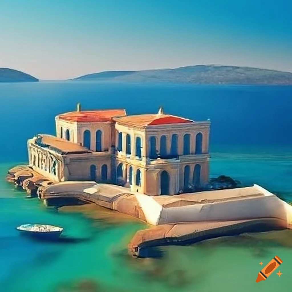 Greek palace by the water on Craiyon