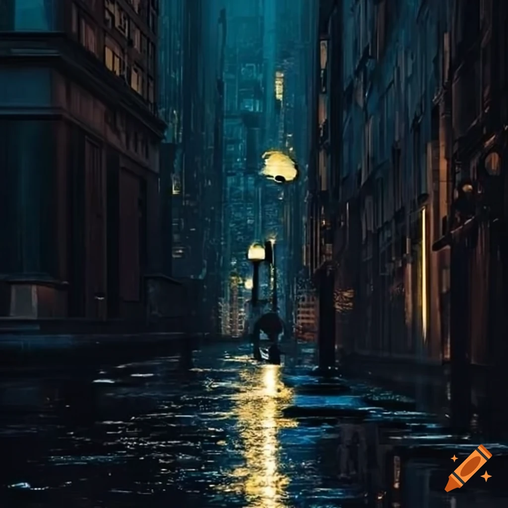 Dark and rainy cityscape on Craiyon