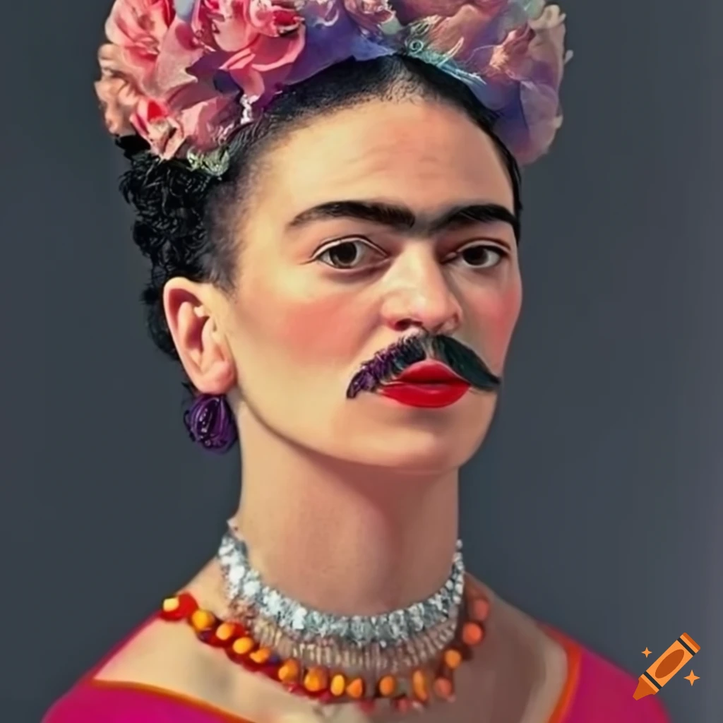 Portrait of frida kahlo with a big mustache on Craiyon
