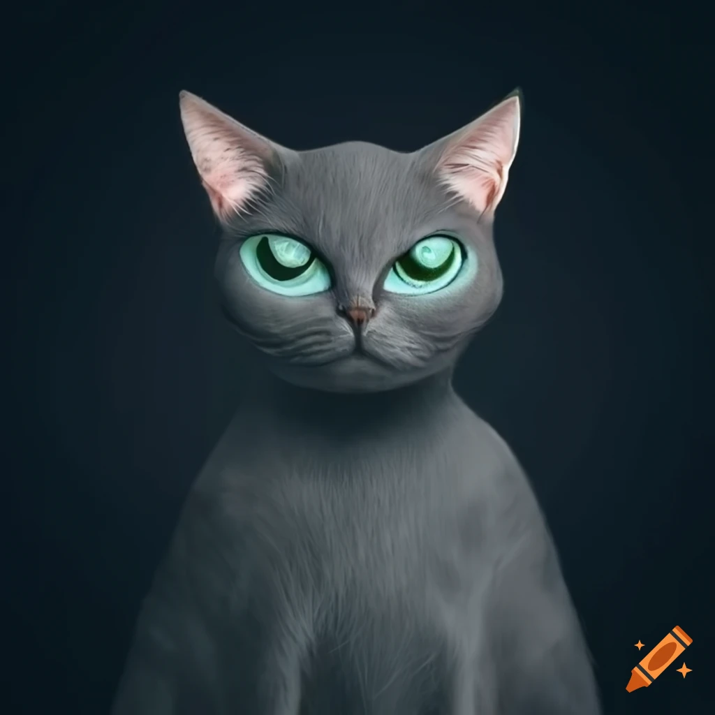 Grey and red alien cat with flower-shaped head