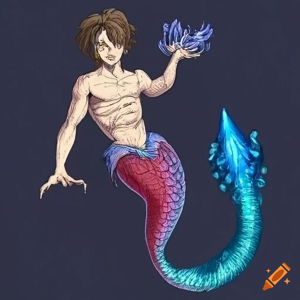 Etched illustration of merman steve harrington on Craiyon