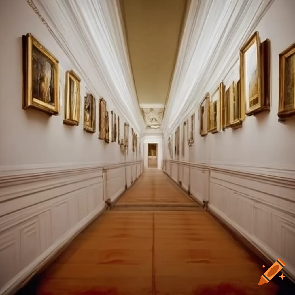 Art-filled hallway with famous paintings