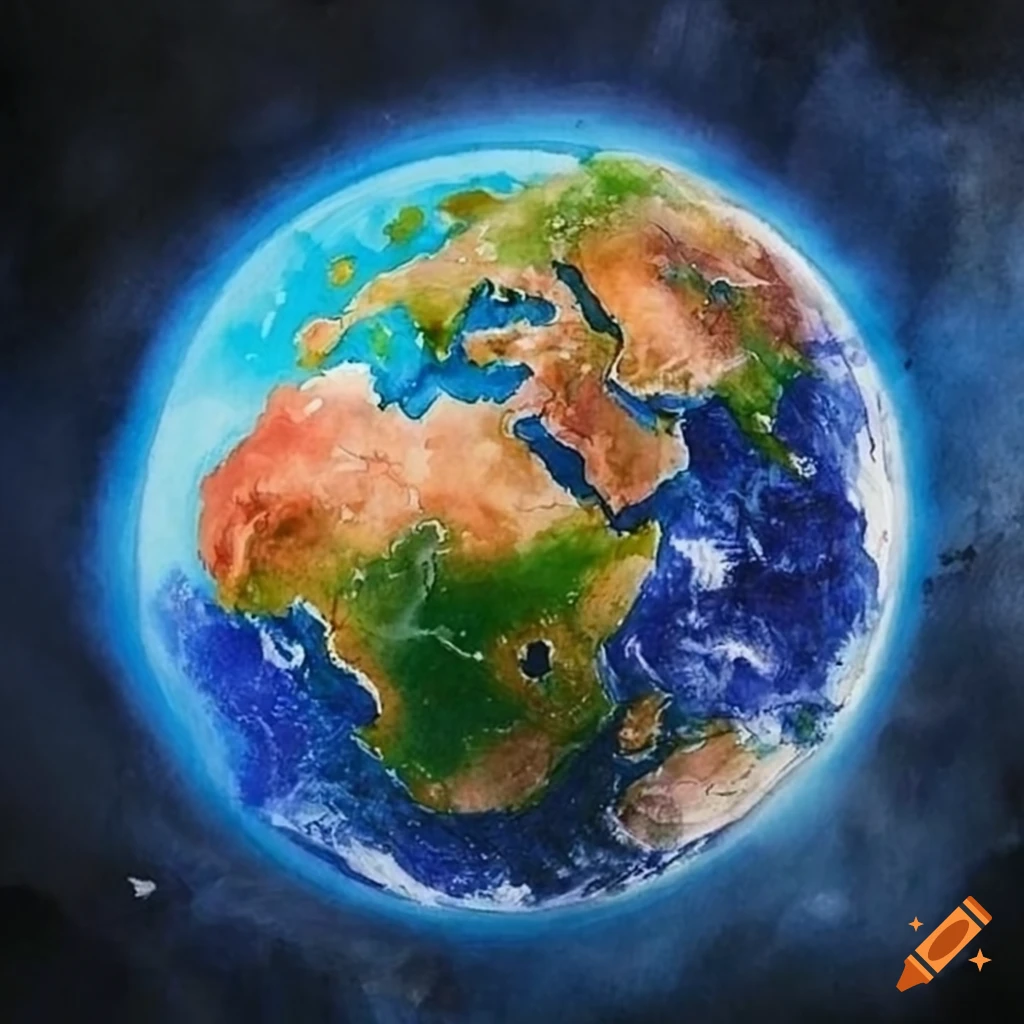 Vibrant watercolor painting of planet earth on Craiyon
