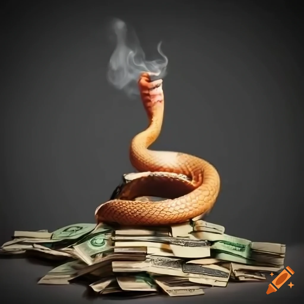 Illustration of a snake smoking a cigarette on money