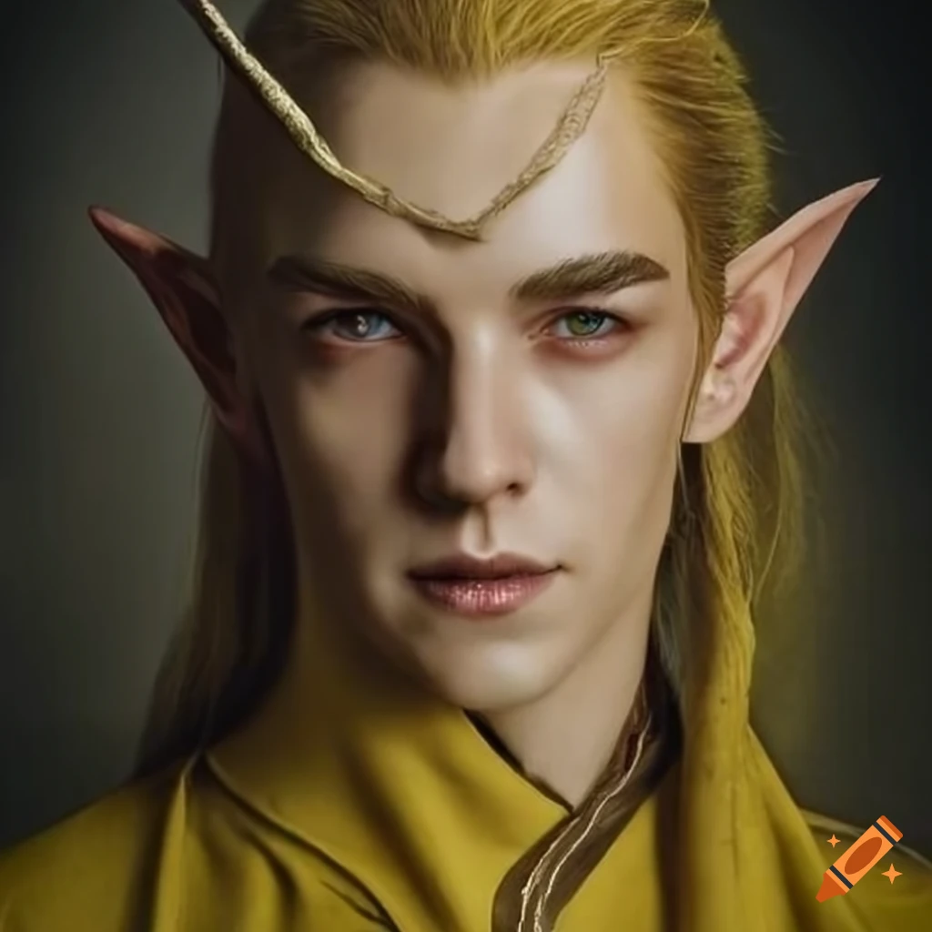 Male tolkien elf in dark yellow outfit