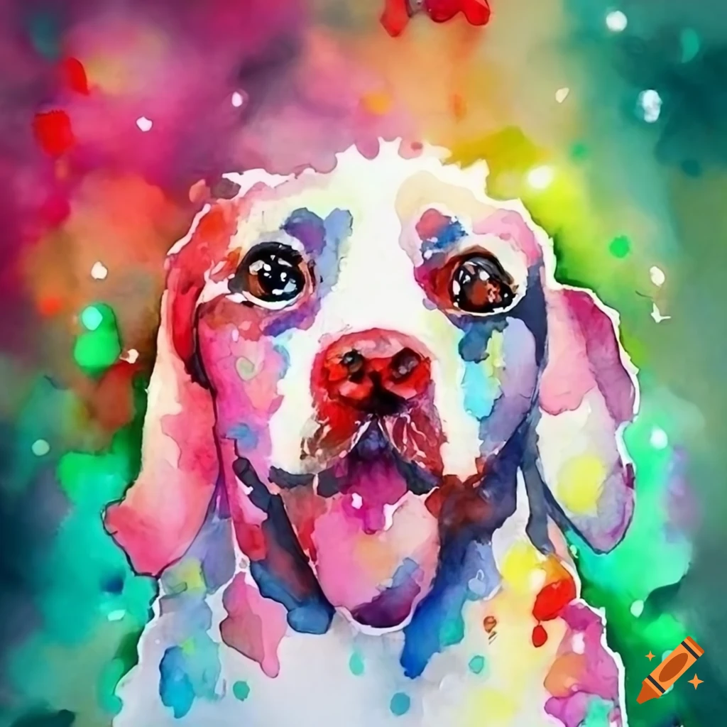 Festive watercolor dog portrait