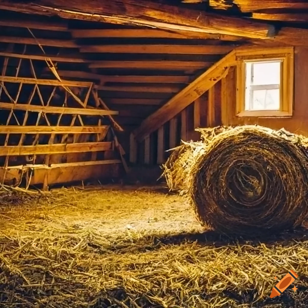 Attic interior with hay on the floor on Craiyon