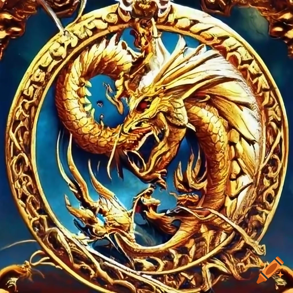 Heraldic emblem of a golden dragon on Craiyon