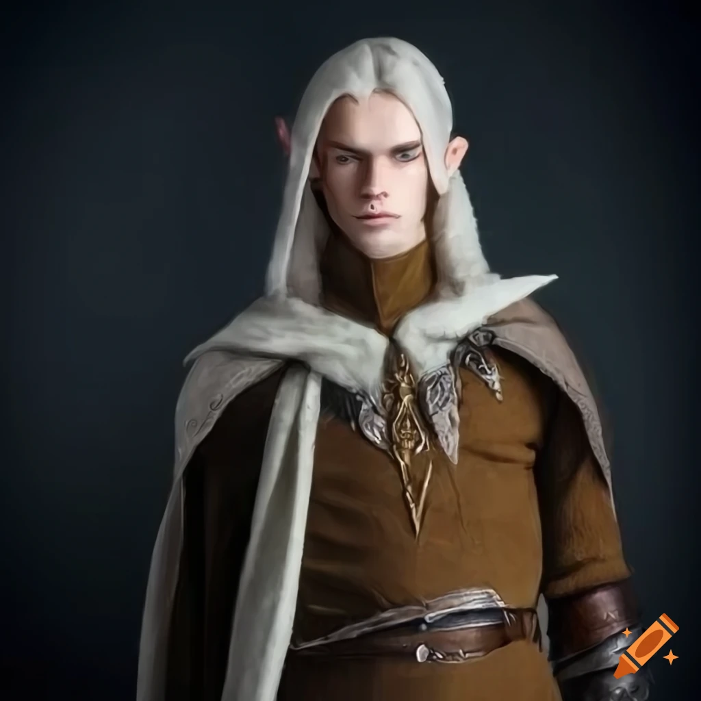 Tolkien elf in a white winter hunter outfit on Craiyon