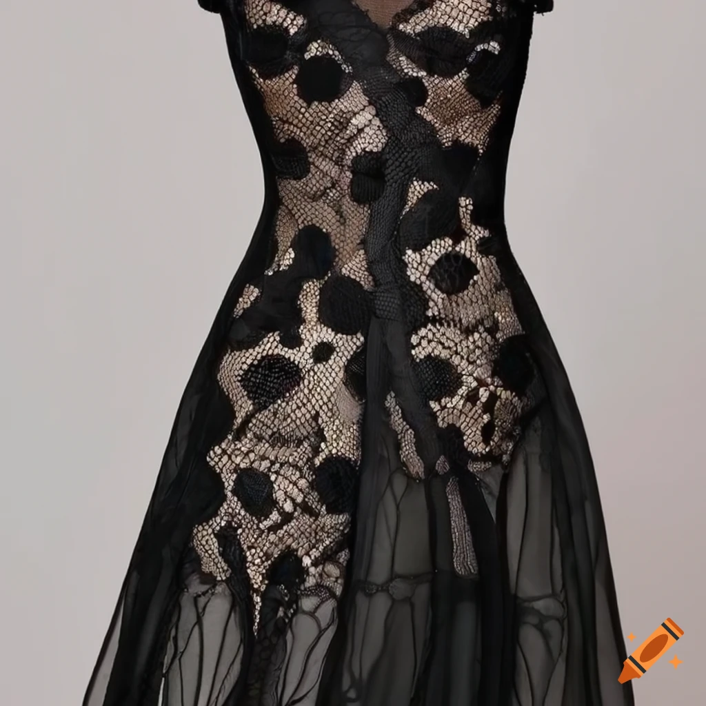 Black dress with sheer lace panels on Craiyon