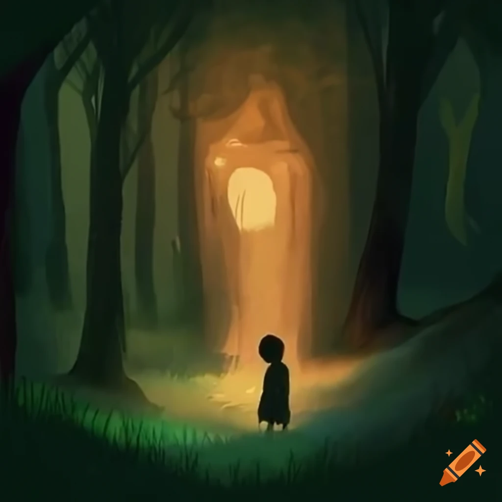 Image of a sad child sitting in the forest