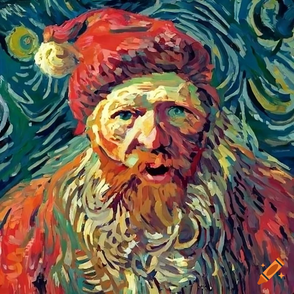 Painting of santa claus in the style of van gogh