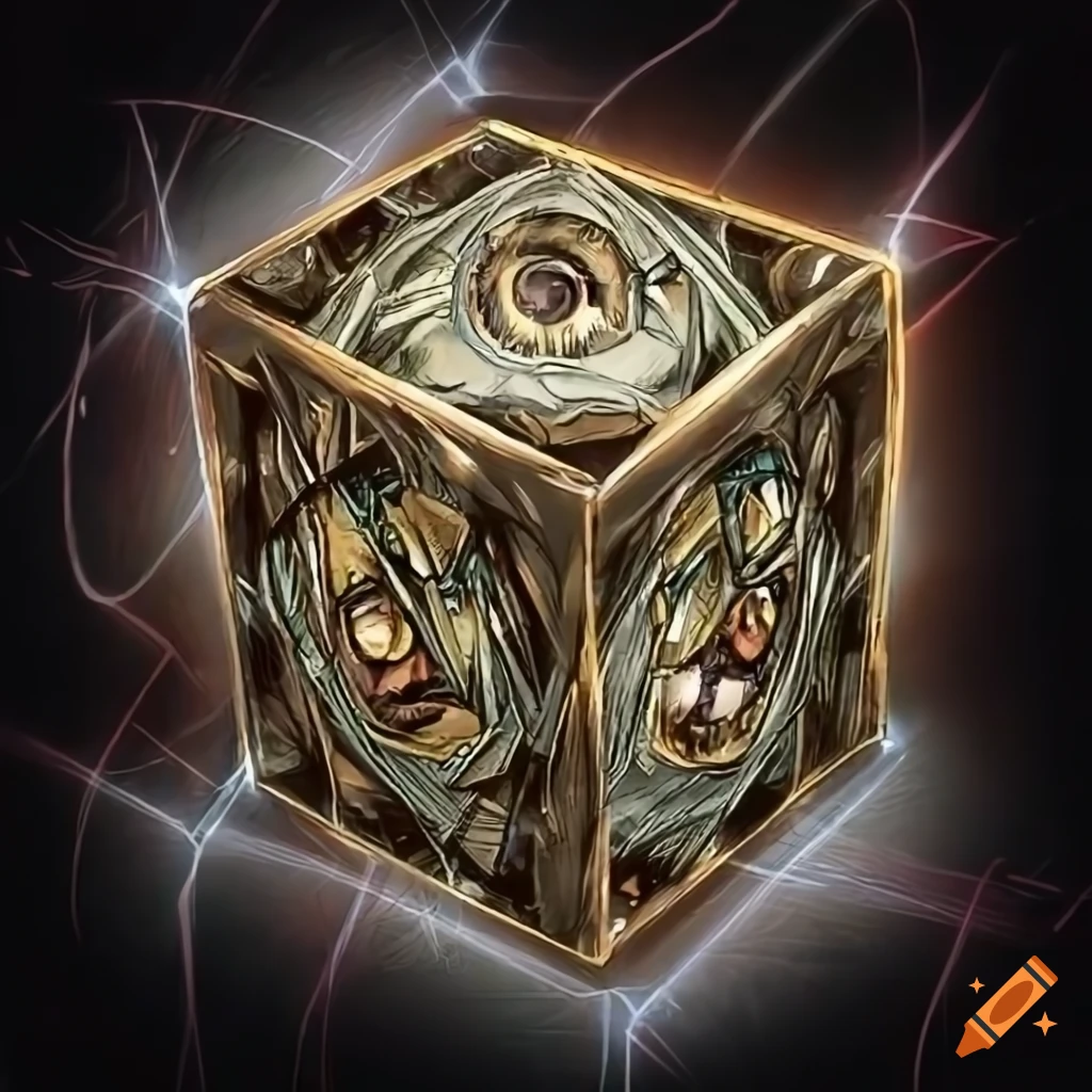 Intricate design of a magical cube with an eye on all faces on Craiyon