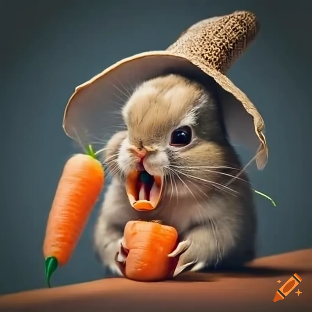 Funny illustration of a thugged out rabbit eating a carrot on Craiyon