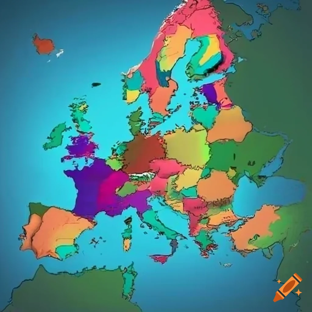 Concept art of a futuristic map of europe in 2050 on Craiyon