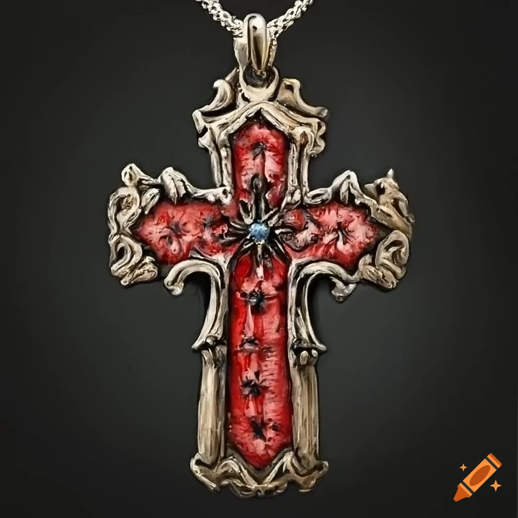Gothic cross pendant painting