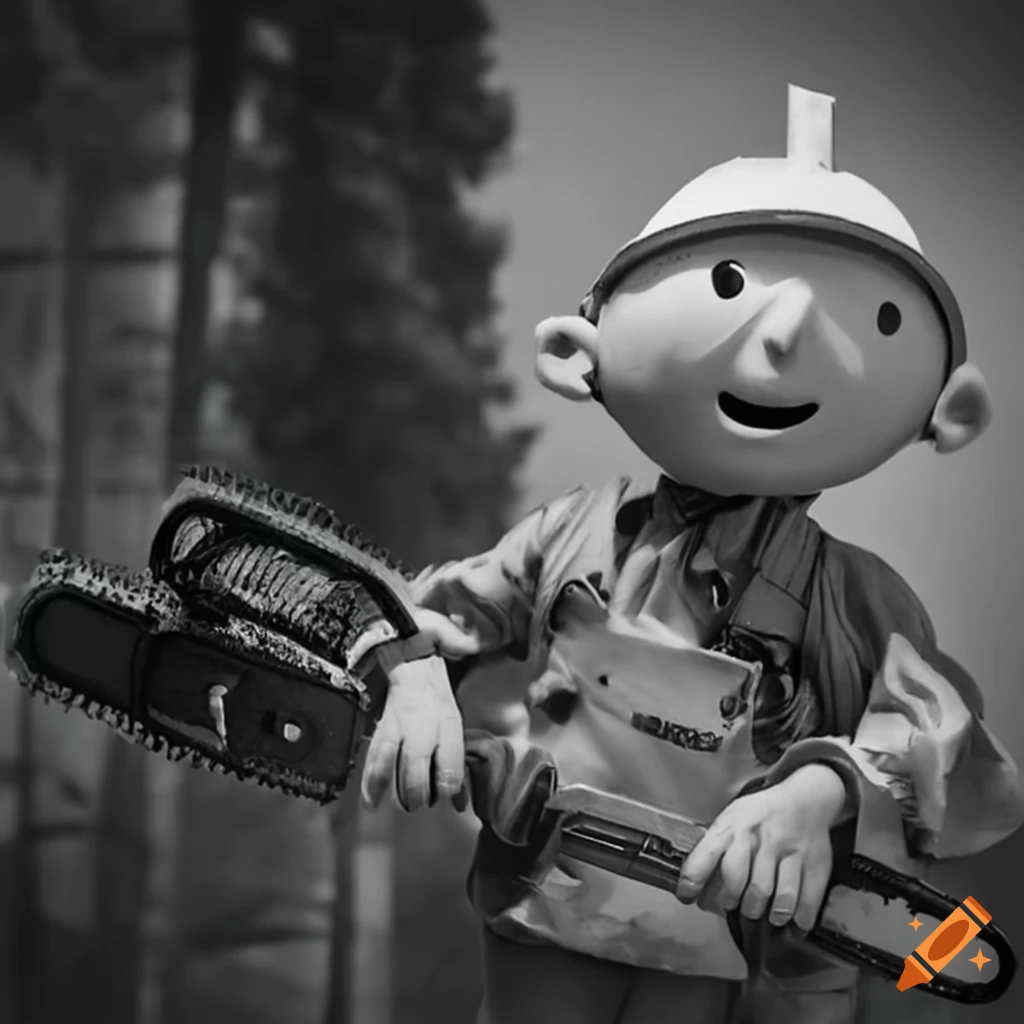 Scary bob the builder with a chainsaw