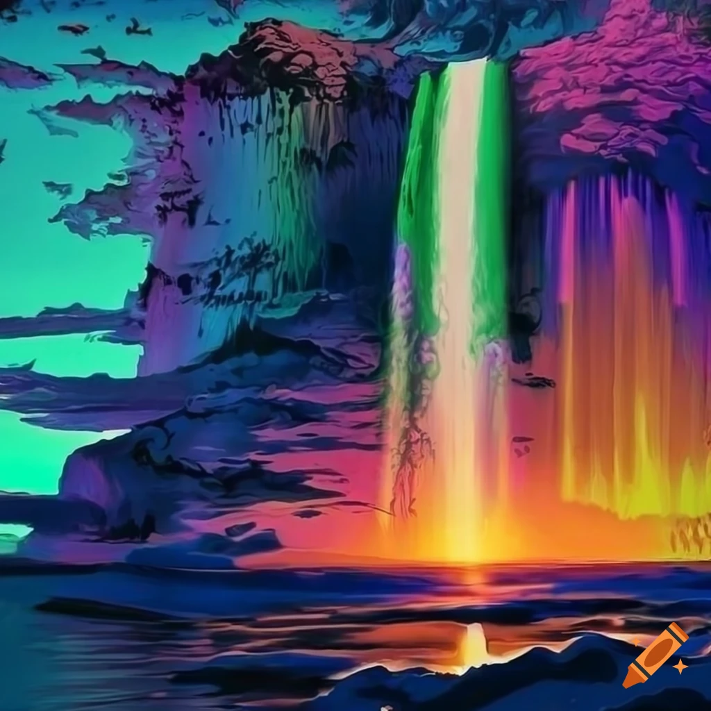 Trippy artwork of a sunset waterfall for new shit album cover